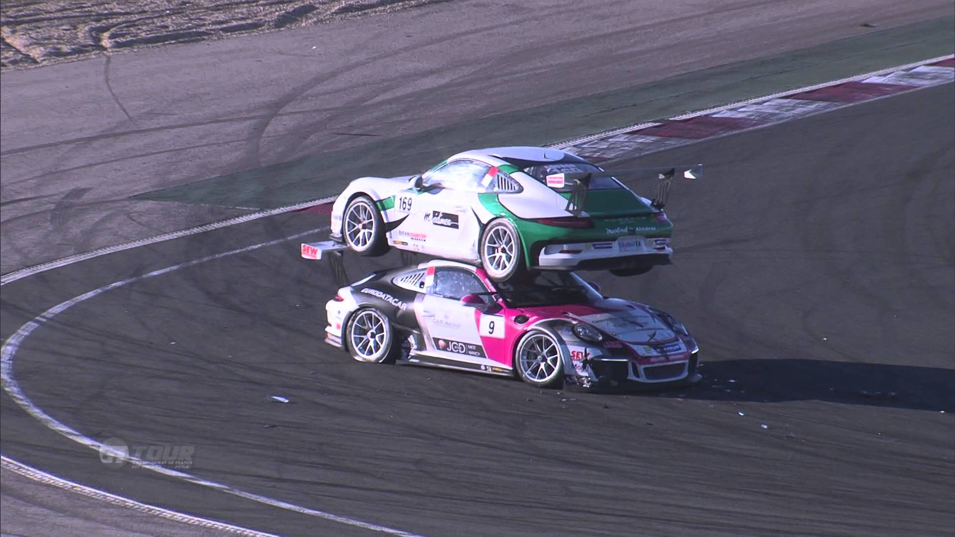 VIDEO: Bizarre racing accident sees cars end up on top of each other ...