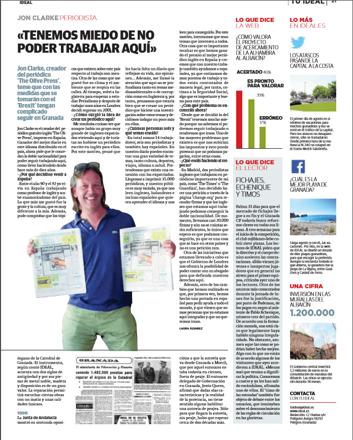 Spanish Newspaper Praises Olive Press Historic Front Page In Spanish Spanish Newspaper Praises Olive Press Historic Front Page In Spanish