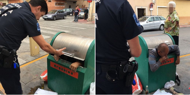 Homeless man has to be rescued from bin in Spain after becoming trapped ...
