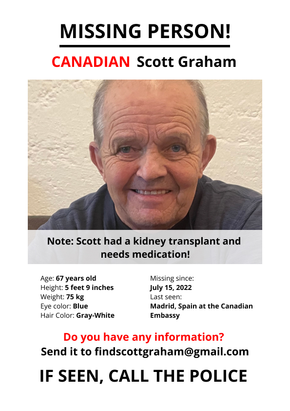 Canadian tourist Scott Graham missing in Spain, last seen in Madrid ...