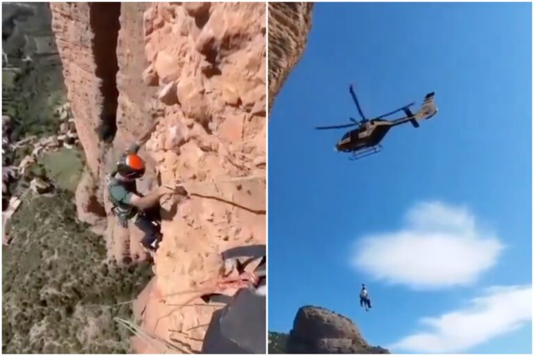 Watch: Hair-raising moment French climber is rescued by helicopter from ...
