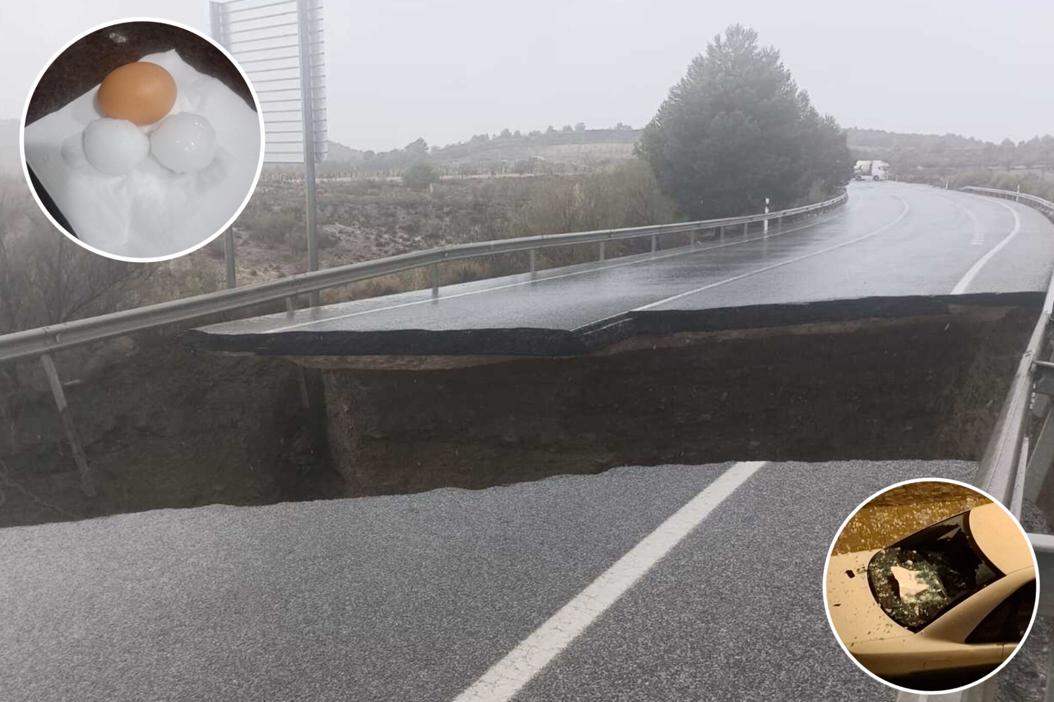 Road is split in half by extreme weather in Spain's Almeria as egg ...